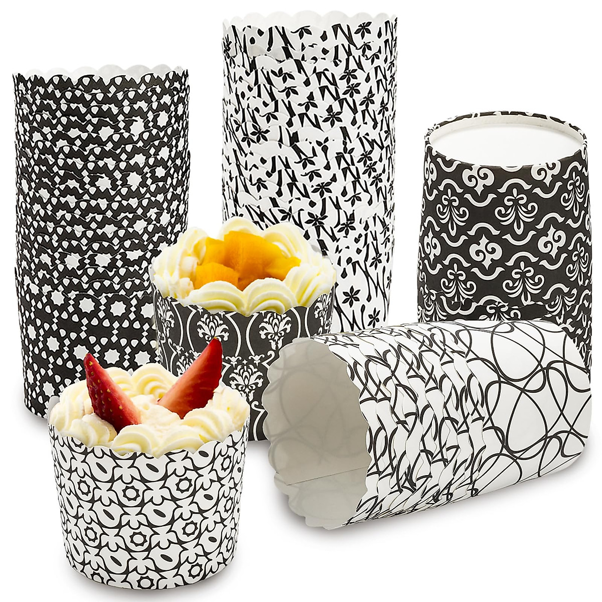 Hiceeden 300 Pcs Paper Cake Baking Cups, 5 Oz Greaseproof Muffin Liners Disposable Cupcake Wrappers Black & White for Birthday, Wedding, Baby Shower, Holiday