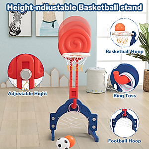 NYEEKOY 5 in 1 Toddler Slide and Swing Playset Indoor Outdoor Kids Slide for Toddler Age 1-8, Toddler Playground with Basketball Hoop and Long Slide, Backyards Silde Sets for Baby