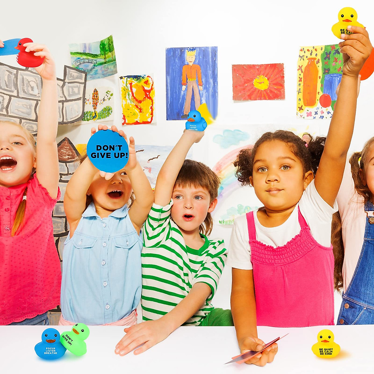 Lenwen 24 Pcs 1.89 Inch Rubber Duck Bath Toy Inspirational Gift Motivational Rubber Ducks Thank You Gifts Inspirational Party Favors Baby Shower Decorations Birthday (Red, Yellow, Blue, Green)