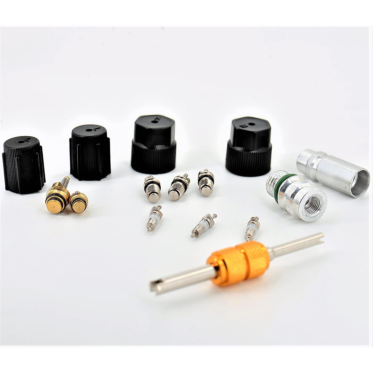 Mobling Air Conditioning Valve Core Kit [15 Pcs] | for R12 or R134a | with Seal Caps for A/C Refrigeration & AC Service Valves | Car & HVAC AC System Charging Port Kit