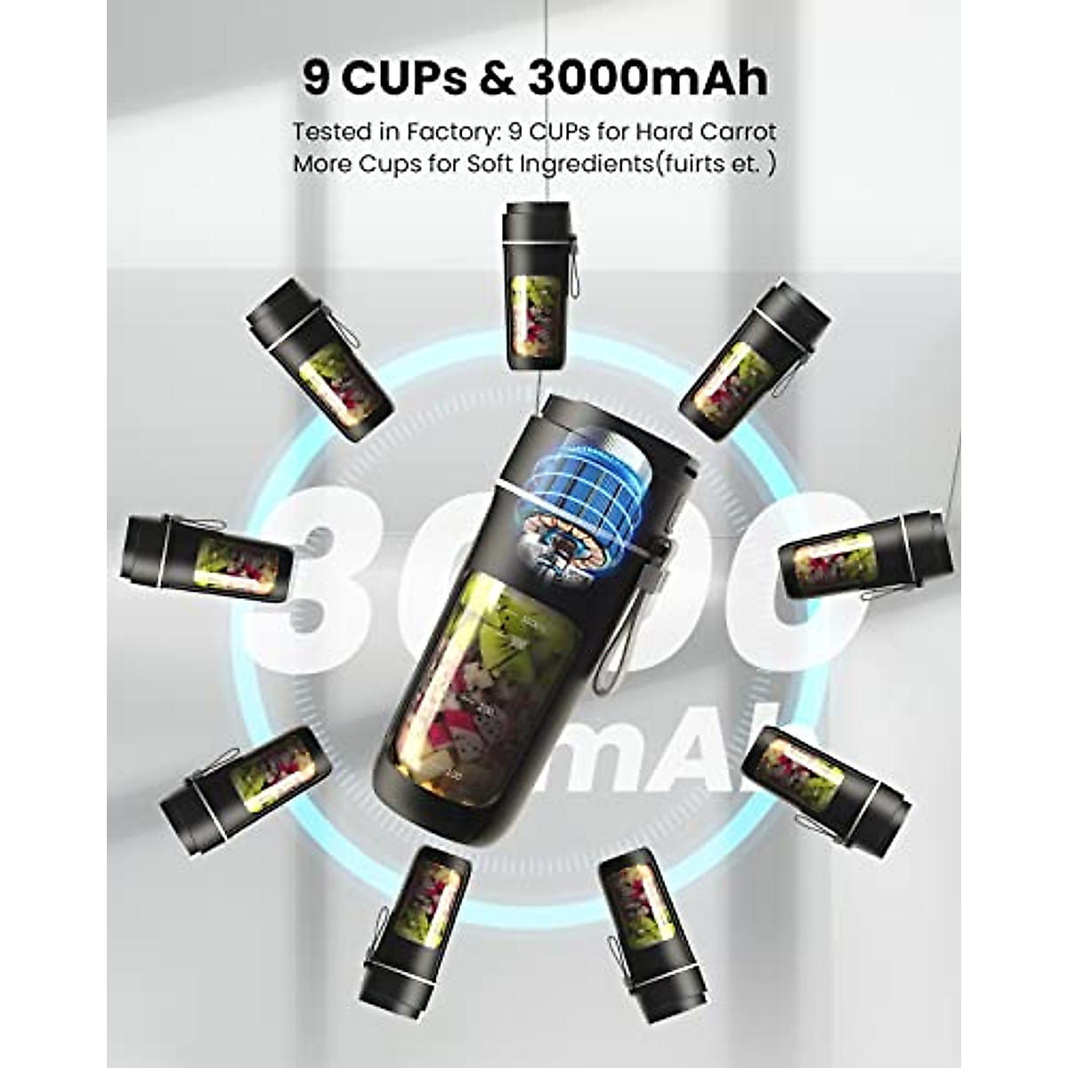 Elechelf Portable Blender for Shakes and Smoothies,Travel Blender USB Rechargeable,Cordless On the Go Blender,Personal Blender,Mini Blender,Small Blender ,Fast Fresh Juice Blender, Matte Black 12 oz 10 Blades