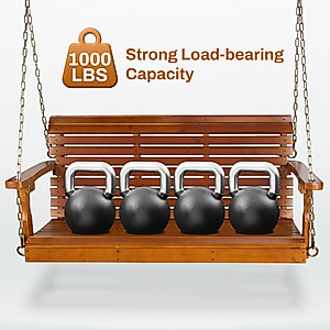 SULIVES Outdoor Wooden Porch Swing, Porch Swings Outdoor with 23 inches Depth, Patio Porch Bench Swing with 51.2 inches Wide，Heavy Duty 1000 LBS, Outdoor Swings for Backyard & Garden.