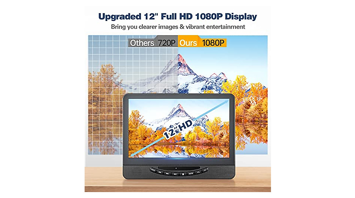 FELEMAN 12" Dual Portable Car DVD Player | 1080P HDMI