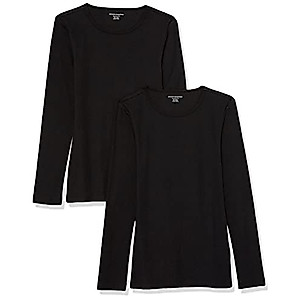 Amazon Essentials Women's Slim-Fit Long Sleeve Rib Knit Crew Neck Top (Available in Plus Size), Pack of 2, Black, X-Large