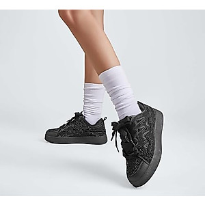 LUCKY STEP Women's Sparkle Rhinestone Fashion Sneakers Walking Tennis Bling Glitter Roaring Shoes Platform Lace up Casual Mesh Sneaker(Black Rhinestone,8.5)
