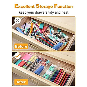 SMARTAKE 30-Piece Drawer Organizer with Non-Slip Silicone Pads, 7-Size Desk Drawer Organizer Trays Storage Tray for Makeup, Jewelries, Utensils in Bedroom Dresser, Office and Kitchen (Clear)