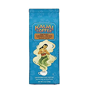 Kauai Hawaiian Ground Coffee, Coconut Caramel Crunch Flavor (10 Ounces) - 10% Hawaiian Coffee from Hawaii's Largest Coffee Grower - Bold, Rich Blend