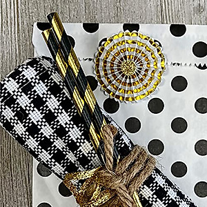 Black and Gold Foil Paper Straws - Striped - 7.75 Inches - 100 Pack Outside the Box Papers Brand