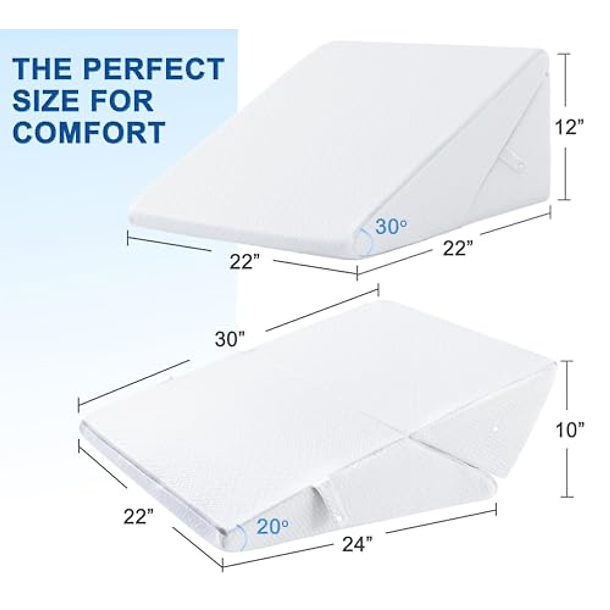 ROCYJULIN Wedge Pillow for Sleeping, 9 & 12 Inch Adjustable Memory Foam Incline Elevated Pillow Wedge, Triangle Wedge Pillows for After Surgery, Acid Reflux and Snoring, White