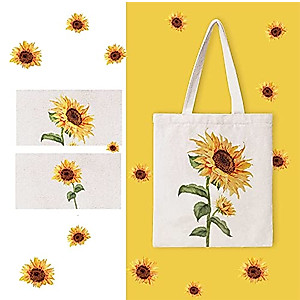 Kazova Boho Sunflower Cotton Canvas Bag Tote Bag Handbag Floral Shopping Bag Women Casual Shoulder Bags Watercolor Sunflower Reusable Grocery Bags Beach Lunch Travel Cotton Bag