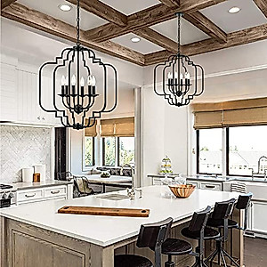 JULL 6 Lights Black Chandelier, Farmhouse Rustic Wrought Iron Modern Chandeliers Lighting Fixture,Dining Table Pendant Light for Foyer,Kitchen Island,Dining Living Room.Adjustable Height,W23”*H26”