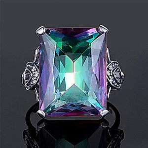 Phonphisai shop 4.3CT Mystic Rainbow Topaz 9-2-5 Silver Ring Women Wedding Engagement Size6-10 (8)