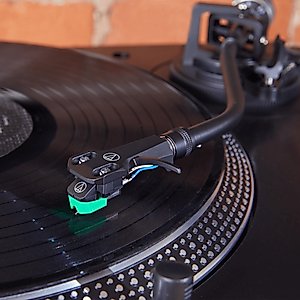 Audio-Technica AT-LP120XUSB Direct-Drive Analog and USB Turntable (Black) Bundle with Powered Bluetooth Studio Monitors and Digital Turntable Stylus Scale (3 Items)