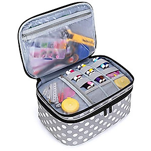 Luxja Double-Layer Sewing Accessories Organizer, Sewing Supplies Organizer for Needles, Thread, Scissors, Measuring Tape and Other Sewing Tools, Large/Polka Dots