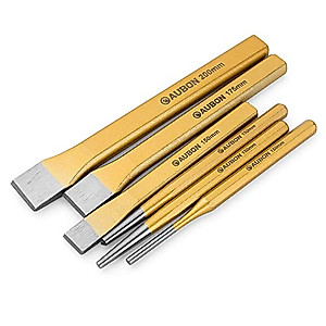 Acrux7 6 Pcs Cold Chisel Set - Flat Chisel, Center Chisel, Cylindrical Chisel, with Canvas Bag, Cone Chisel for Brickwork, Concrete, Metal, Stone