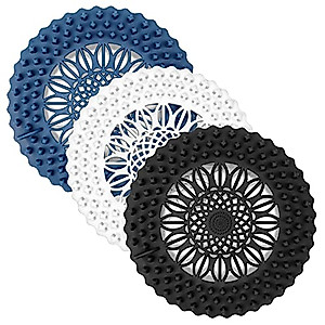 3 Piece Silicone Drain Hair Catcher Shower Drain Cover, Bathtub Drain Covers Accessories Kitchen Sink Strainer Stopper Trap Tub Flower Covers for Drain Kitchen Handbasin Bathroom (Blue, White, Black)