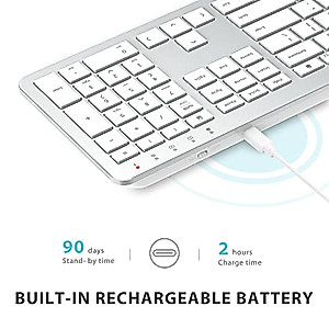 iClever GK08 Wireless Keyboard and Mouse - Rechargeable, Ergonomic, Quiet, Full Size Design with Number Pad, 2.4G Stable Connection Slim Mac Keyboard and Mouse for Windows Mac OS Computer