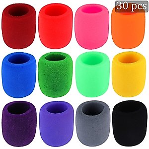 Augshy 30 Pack Thick Handheld Stage Microphone Windscreen Foam Cover Karaoke DJ (12 Color)