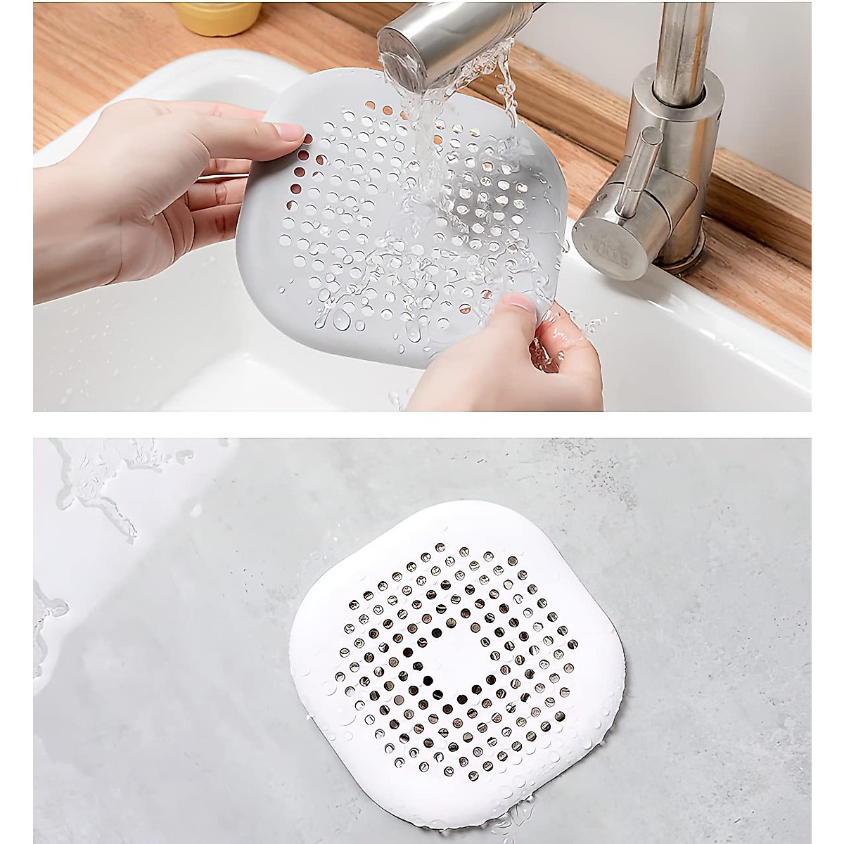 2 Pieces Shower Drain Hair Catcher Bathtub Stopper, Home Protectors with Sucker Water Trap Sink Cover for Bathroom Bathtub and Kitchen (Grey,White)