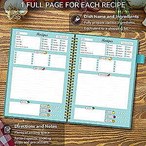 Recipe Book to Write in Your Own Recipes, Blank Recipe Notebook with 15 Tabs for Family Cooking Lover, 120 Pages Recipe Organizer, 7 x 10", Teal