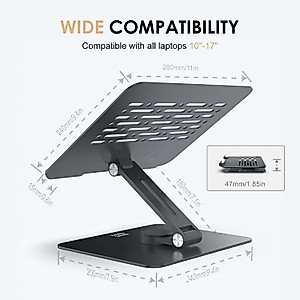 Minthouz 360° Swivel Laptop Stand for Desk, Aluminum Laptop Riser Foldable Laptop Holder Ergonomic Notebook Stand, Height Adjustable Computer Stand Fit for All Laptops 10-17 inch(Black)