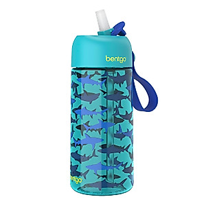 Bentgo Kids Water Bottle - Leak-Proof, Durable Tritan, BPA-Free 15 oz. Cup for Kids/Toddlers Ages 3+, Safe Sip Spout, Carrying Handle, & Dishwasher Safe for School, Sports, Daycare & Camp (Sharks)