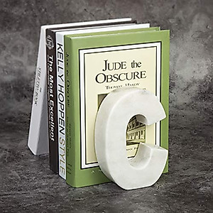 Creative Home Natural Marble Stone Letter C Bookends Paper Weight Office Shelf Organizer Table Top Decorative Piece, 4" W x 5.9" H, 1.5" D, Off-White (Color May Vary)