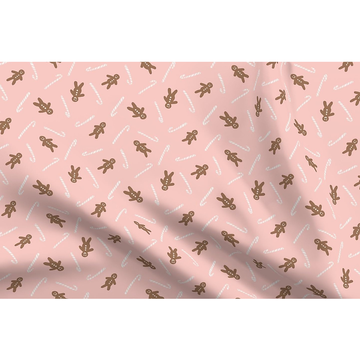Spoonflower Fabric - Candy Canes Christmas Treats Gingerbread Man Pink Brown Small Scale Printed on Petal Signature Cotton Fabric Fat Quarter - Sewing Quilting Apparel Crafts Decor
