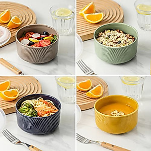 Adewnest Ceramic Bowl with Lid: 5 Inch Porcelain Bowls Set with Lids for Lunch, Picnic - Food Storage Containers - Prep Bowls for Kitchen - Microwave Oven Safe Serving Bowls Set of 4, 20 oz (Warm)