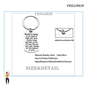 FEELMEM Song Lyrics Art Jewelry Blackbird Singing Song Quote Keychain Blackbird Singing in the Dead of Night Inspirational Gifts (keychain-Blackbird)