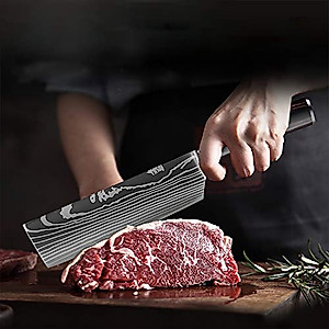 KEPEAK Cleaver Knife 7 Inch, High Carbon Steel Chopper Knives Kitchen with Pakkawood Handle, Asian Nakiri Vegetable Meat Chef Knife