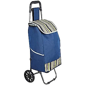 Shopping Trolley on Wheels Multi Function Shopping Cart Fashion Aluminum Folding Portable Trolley More Durable Double Side Pocket Space Storage Hand Trucks,Blue,Crystal Wheel ,Sh