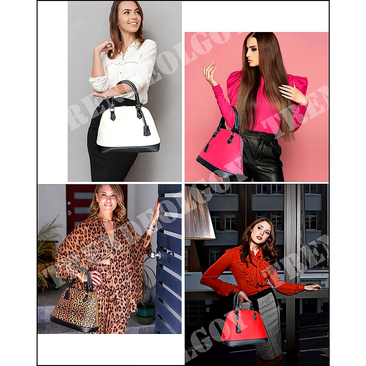 Trendeology Leopard Ostrich Animal Print Vegan Leather Dome Satchel Purse Handbag (1Large Plain Leather - Leopard/Black)