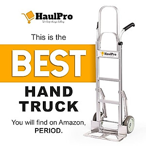 HaulPro Heavy Duty Hand Truck - Aluminum Dolly Cart for Moving - 500 Pound Capacity - 8" Rubber Wheels - 54" H x 18.5" W with 17.5 x 9 Nose Plate