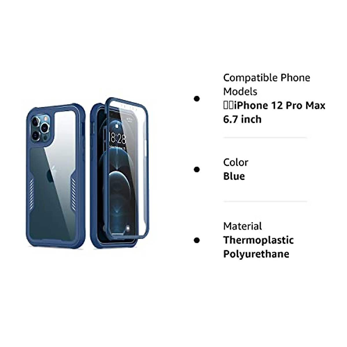 FUNMIKO iPhone 12 Pro Max Case,Clear Cover with Touch-Sensitive Built-in Screen Protector,Military Grade Pass 21ft. Drop Test Slim-fit Protective Phone Case for iPhone 12 Pro Max 6.7" Blue