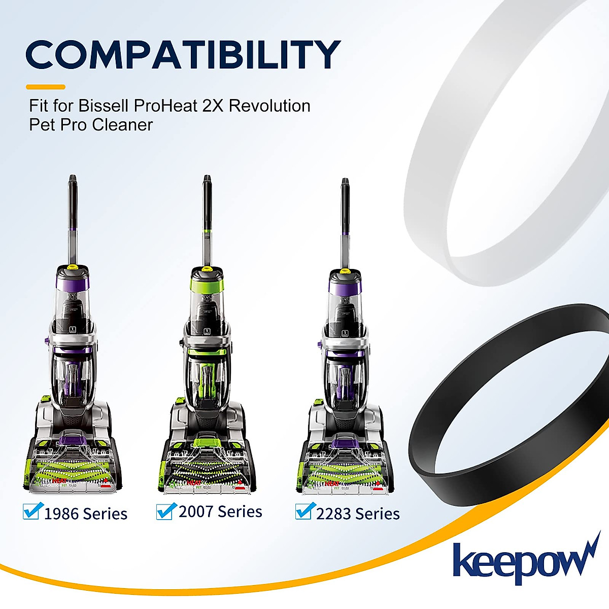 KEEPOW Replacement Belt Set Compatible with Bissell ProHeat 2X Revolution Pet Pro Carpet Cleaner 1986, 1964, 2007, 2007P Series, Part# 1606428 & 1611129 & 1611130