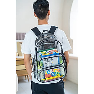 CAMTOP Clear Backpack Heavy Duty Transparent Bag See Through BookBag for Student School Work Festival Sport Travel (Black)
