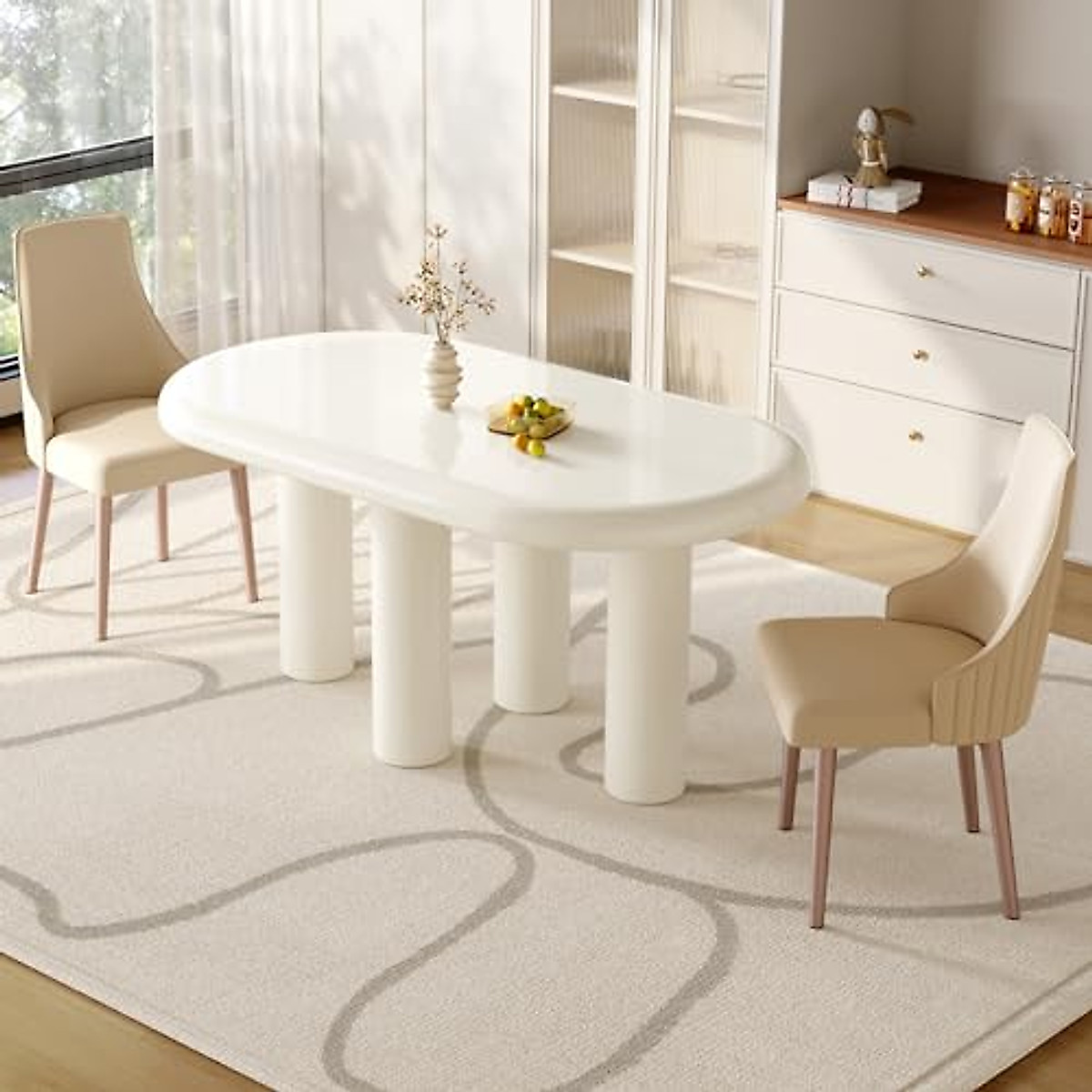 GraceNook Oval White Dining Room Table for 4, 63" Dining Room Table for 4, 4 Person Modern Dining Table for Kitchen, Dining Room