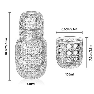 Bedside Water Carafe with Glass Set-Nightstand Water Carafe With Tumbler-Gem pattern cup-keep you hydrated during the night-2 Piece Water Set Pitcher And Cup Transparent