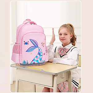 Backpack for Girls Kids Backpack with Lunch Box Mermaid Preschool Kindergarten Back Pack Bookbags with Chest Strap