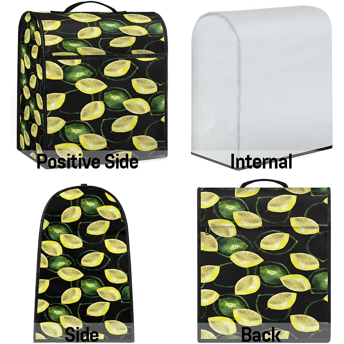 Lemon Slice Appealing Mixer Cover Dustproof Stand Mixer Covers Compatible with 6/7/8 Quart Kitchen Mixer, 4 Pockets for Mixer Accessories