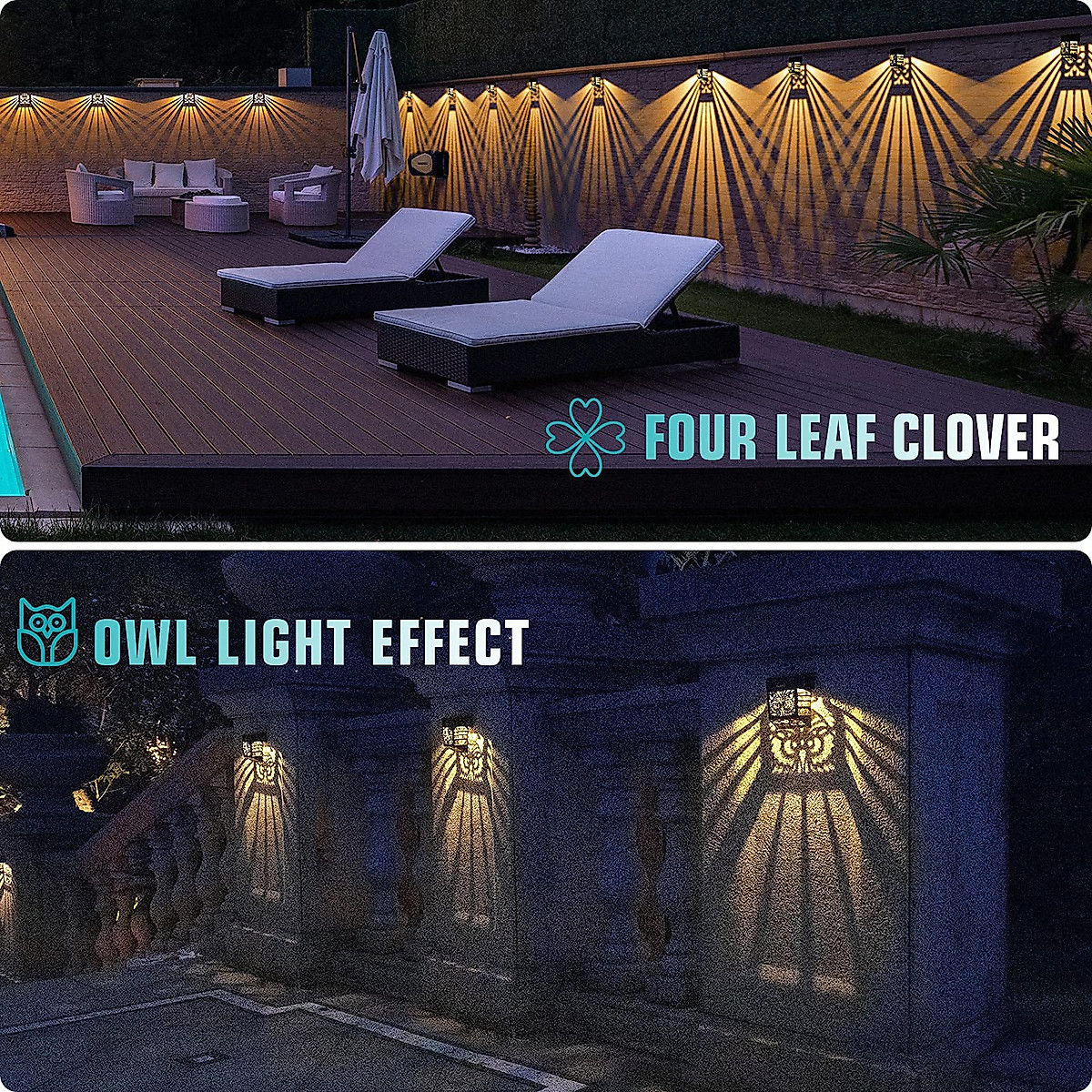 ALBINA Solar Deck Lights | Solar Fence Lights Outdoor Waterproof LED Garden Decorative Lights for Railing, Post, Step, Frontdoor | Auto ON/Off Outdoor Solar Lights with Christmas Tree Lamps, 4 Pack