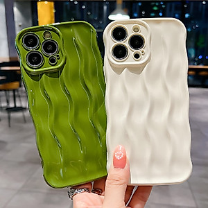 HYUEKOKO Water Ripple Pattern Case for iPhone 13 Pro Max Soft TPU Shockproof Camera Protective Back Cover for Women Girl Curly Wave Frame Phone Case for iPhone 13 Pro Max 6.7 Inch White