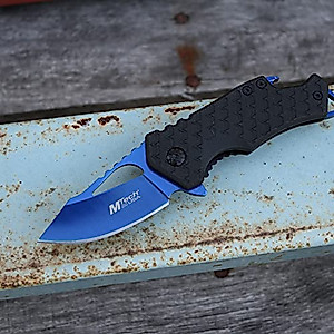 MTech USA – Spring Assisted Folding Knife – Blue Fine Edge Stainless Steel Blade with Black Nylon Fiber Handle, Bottle Opener, Pocket Clip, Tactical, EDC, Self Defense- MT-A882BL