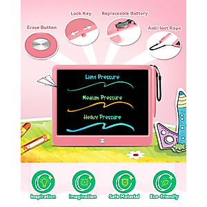 KOKODI 12 Inch LCD Writing Tablet with Anti-Lost Stylus, Erasable Doodle Board Colorful Toddler Drawing Pad, Car Travel School Games Toys for 3 4 5 6 7 8 Kids, Birthday Gift for Girls Boys Adults Pink