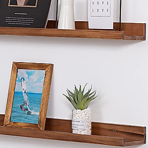 AZSKY 36 in Floating Book Shelves Rustic Wood Wall Picture Ledge Shelf for Storage Light Walnut Wall Mounted Picture Photo Display Shelf a Set of 3 Hanging Book Shelf