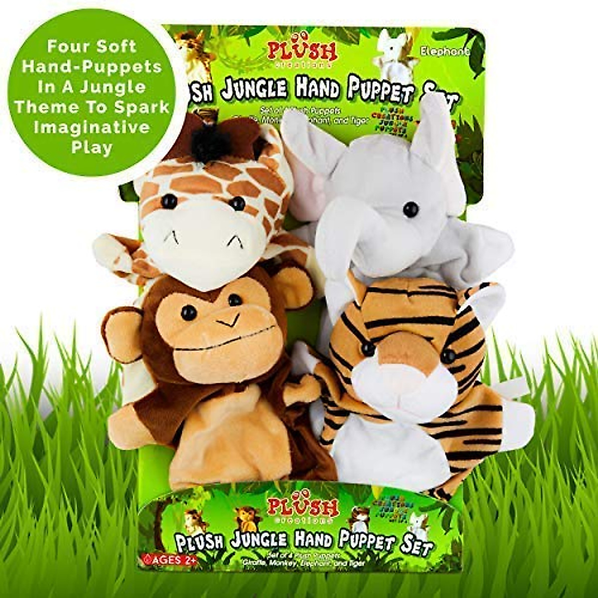 Hand Puppets for Kids, Set of 4 Plush Safari Animals Hand Puppet Toys for Boys and Girls, A Giraffe, Elephant, Tiger, Monkey, Perfect for Storytelling, Teaching, Preschool, Role-Play