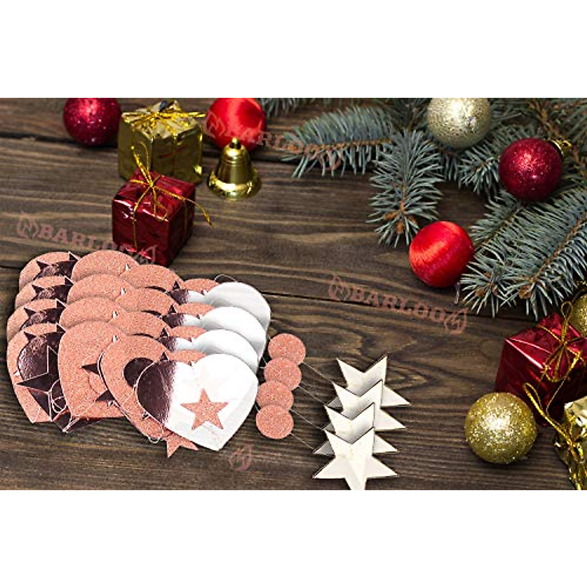 Rose Gold Party Decorations Backdrop Garland I Twinkle Star and Heart Hanging Banner for Bridal Shower Bachelorette Party Wedding Prom Favors