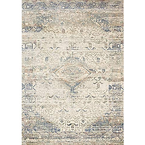 Loloi Revere Rug, Ivory & Blue 2'-6" x 10'-0" Area Rug – Traditional Accent Rugs for Living Room, Bedroom, Entryway & Hallway, No Shed High Traffic Area Home Decor Rug