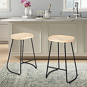 HeuGah Bar Stools, Solid Wood Barstools Set of 2, 26" Counter Height Bar Stools with Metal Leg,Rustic Backless Bar Stools for Kitchen Island,Bar Chairs with Solid Wood Saddle Seat (Burlywood, 26 Inch)